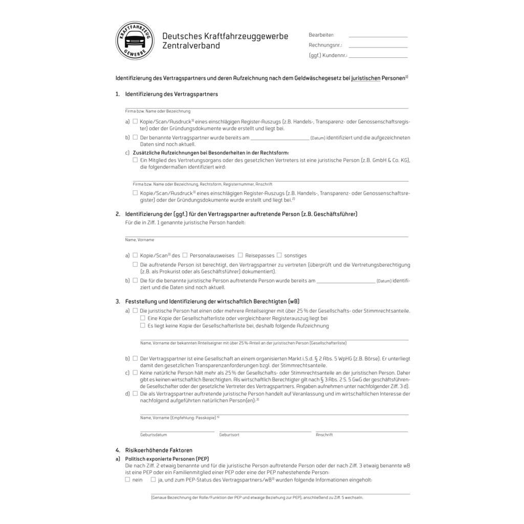 Formular „Geldwäschegesetz“ für juristische Personen | 71080014