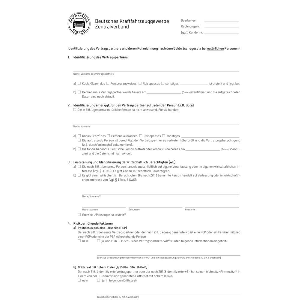 Formular „Geldwäschegesetz“ für natürliche Personen | 71080015